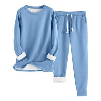 Generic Co Ord Ensembles pour femmes en tricot de couleur unie col haut d&eacute;contract&eacute; et d&eacute;contract&eacute; deux ensembles de pantalons &agrave; manches longues ensemble surv
