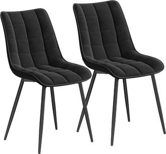 Woltu Chaises de Salle à Manger Lot de 2, Chaise de Cuisine Assise rembourrée en Velours épais Pieds en métal,Noir BH142sz-2