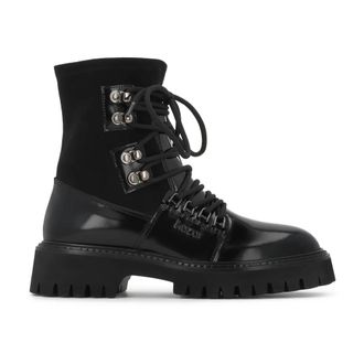 Kazar Schwarze Lederstiefel mit Stoffobermaterial und Treppensohle - - Shoes - Damen - Schwarzk - 35 EU