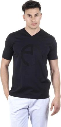 Armani T-shirt &agrave; col en V avec logo - Homme - Tops - Bleu - Taille: 3XL