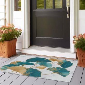 Generic Tapis de Passage &Eacute;l&eacute;gance Marbre Plantes Naturelles 60 x 120 cm Antid&eacute;rapant et Lavable Interieur Rug, Bleu-Vert Tapis de Couloir pour Entree Couloir 