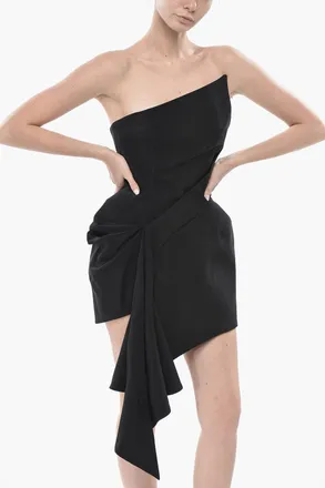 MUGLER Asymmetrisches tr&auml;gerloses Minikleid mit Drappe Mugler