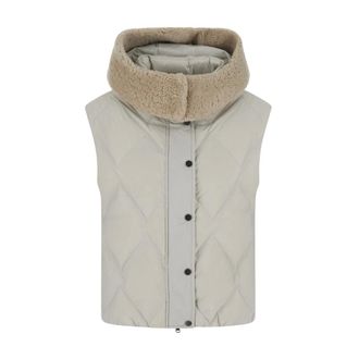 Brunello Cucinelli Gilet matelass&eacute; avec capuche en peau de mouton - Femme - Vestes - Beige - Taille: 36 FR