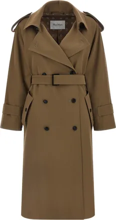 Max Mara Wool Gabardine Waterproof Trench Coat - Camel