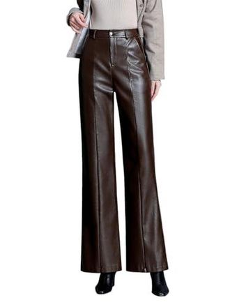 Generic TroUKers Pantalon dhiver en cuir long taille haute évasé pour femme, café, XXL