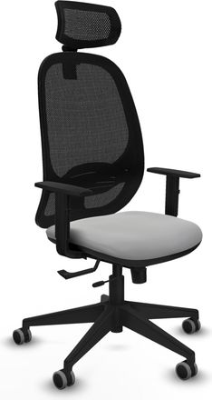 Piqueras y Crespo Hochwertiger Schreibtischstuhl mit 1D-Armen, h&ouml;henverstellbare Lendenwirbelst&uuml;tze und h&ouml;henverstellbares Kopfteil, Schwarz / Hellgrau