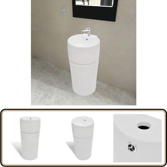 vidaXL Standwaschbecken mit Hahn/&Uuml;berlaufloch Keramik wei&szlig; rund - Waschbecken - Keramikwaschbecken - Wei&szlig;e Toilette - Badesi - Handwaschbecken