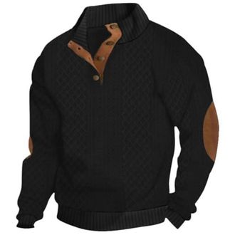Generic Pull décontracté pour homme, pull tricoté à manches longues et col montant pour homme, pull tricoté à boutons 2026, Noir, 4XL