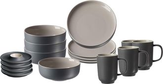 Ritzenhoff & Breker Jasper Frühstücks-Service für 4 Personen, Grau, Kaffeebecher 285 ml, Müslischale ø 14 cm, Frühstücksteller ø 19 cm, Eierteller ø 12 cm, Soft-Touch-Hap