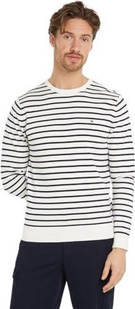 Tommy Hilfiger Pull Homme Essential Cotton Crew Neck en Coton, Multicolore (Ivory/Desert Sky), 3XL