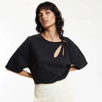 La Redoute Collections T-shirt Col Rond Manches Courtes &Agrave; D&eacute;coupes Et Bijou