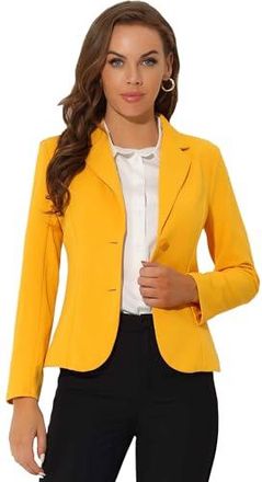 Allegra K Blazer Femme de Business à Col Revers Veste de Costume à Manches Longues Jaune XL