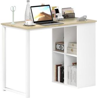 HOMCOM Bureau Table dordinateur avec casiers de rangement, table de bureau moderne avec structure en acier, table PC pour bureau &agrave; domicile, bureau, petite p