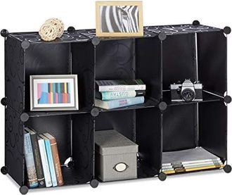 Relaxdays Regalsystem mit 6 F&auml;chern, Standregal offen, Steckregal aus Kunststoff, HxBxT: ca. 65 x 96 x 32 cm, schwarz