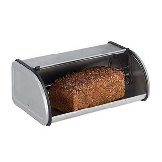 Relaxdays 10023832, Silber Brotkasten Edelstahl, Kleine Brotbox, Brot frisch halten, flach und Platz, 20,5 x 33,5 x 13,5 cm