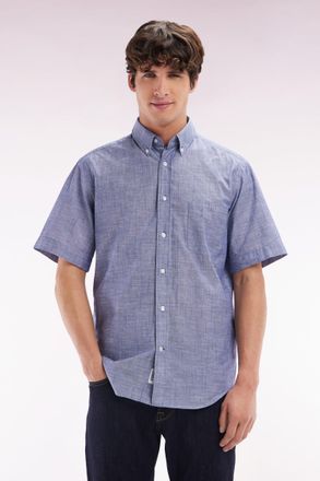 Eden Park Chemise &Agrave; Manches Courtes En Coton Textur&eacute; Bleu Fonc&eacute; Coupe Droite