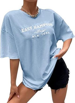 TOMWELL T-Shirt Oversize à Col Rond pour Femme Manche Courte avec Motif Papillon Haut Dété Décontracté Chemise à Manches Courtes Lettres Créatives Blouse Spor