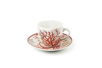 Excelsa Coral Set 6 Tasses à café avec soucoupe, Porcelaine, Multicolore