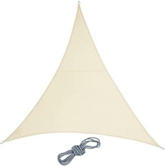 Relaxdays Sonnensegel Dreieck, 3 x 3 x 3 m, PES-Gewebe, wasserabweisend, konkav, Sonnenschutz mit Spannseilen, beige