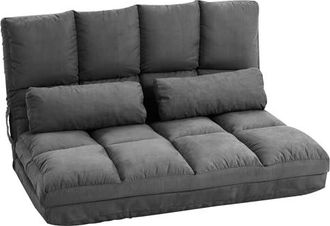 HOMCOM Chauffeuse Matelas dappoint Pliant Fauteuil Convertible Inclinaison Dossier r&eacute;glable 2 Coussins Inclus en Polyester Aspect su&eacute;d&eacute;, pour Salon, Chambre 