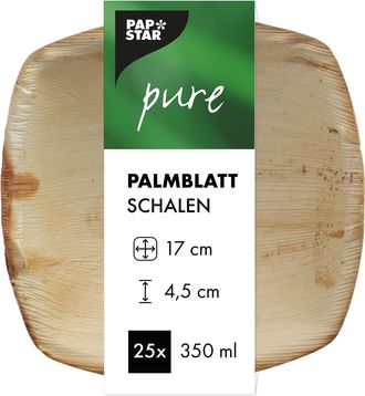 Papstar 25 Schalen Palmblatt Pure 350 ml 4,5 cm x 17 cm x 17 cm Natur Quadrato