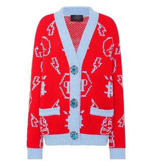 Philipp Plein Jacquard Cardigan Monogram - - Knitwear - Damen - Rot - L