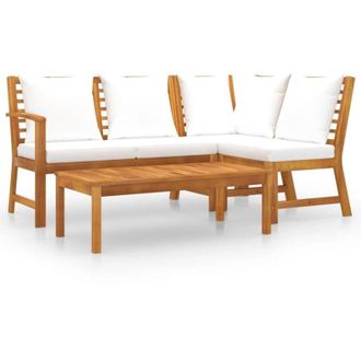 vidaXL Vidaxl - Salon de jardin 4 pcs avec coussin Cr&egrave;me Bois dacacia solide