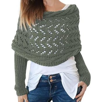 ICEGREY &Eacute;charpe avec Manches Crochet Foulard Echarpe Pull Femme Hiver Grosse Echarpe avec Manches D&eacute;contract&eacute;, Vert arm&eacute;e