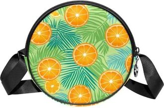 Generic Petit sac &agrave; bandouli&egrave;re Circle pour femme, motif feuille artistique, sac &agrave; dos avec fermeture &eacute;clair, bretelles r&eacute;glables, sac &agrave; main rond d&eacute;contract&eacute;