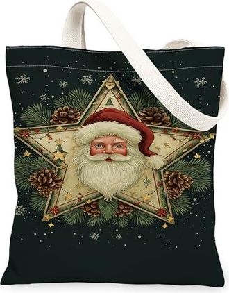Generic Sacs fourre-tout vintage en toile de No&euml;l, motif &eacute;toile de P&egrave;re No&euml;l, sacs de courses r&eacute;utilisables, d&eacute;coratifs de vacances l&eacute;gers Washab, Noir/blanc,
