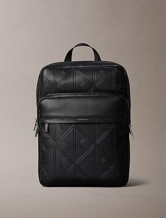 Calvin Klein Sac &agrave; dos/valise &agrave; roulettes avec logo embl&eacute;matique gaufr&eacute;