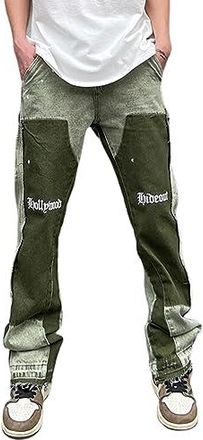 ORANDESIGNE Jeans Pantalon Hip Hop Homme Coupe Droite Denim Cargo Baggy Pantalon avec Poches Y2K Parachute Pantalon R&eacute;tro Streetwear Pantalon Large Mode Harajuku 