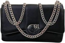 Gaëlle Paris Sac à bandoulière en cuir noir avec chaîne argentée, design élégant avec logo C01