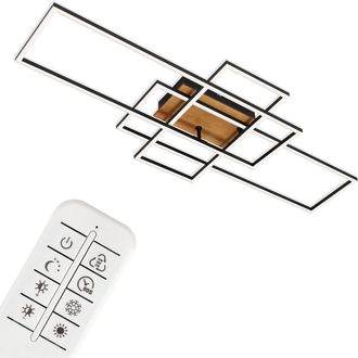 Briloner LED Deckenlampe mit Fernbedienung, dimmbar, einstellbar von warmwei&szlig; bis neutralwei&szlig;, Lampe, Deckenleuchte Holz, Wohnzimmerlampe, Schlafzimmerlampe, K