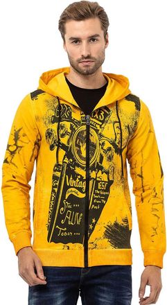 Cipo & Baxx Herren Sweatjacke Hoodie CL561 Mustard - Stylischer Pullover im Modernen Casual Streetwear Stil mit Rei&szlig;verschluss & Kapuze f&uuml;r Alltag Freizeit & Part