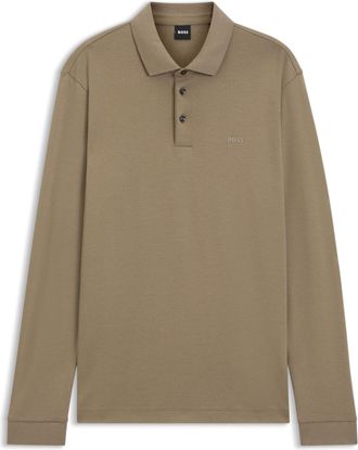 BOSS Herren Pado 30 Longsleeve-Poloshirt aus Interlock-Baumwolle mit Logo Hellbraun XXL