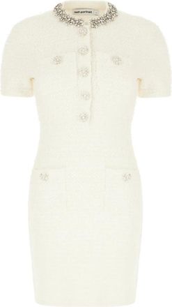 Self Portrait Femme, Robes, Blanc, Taille: 42 FR Mini-robe en maille textur&eacute;e