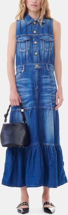 Ganni blau Langes Kleid aus blauem Denim Bio-Baumwolle - Gr&ouml;&szlig;e 32