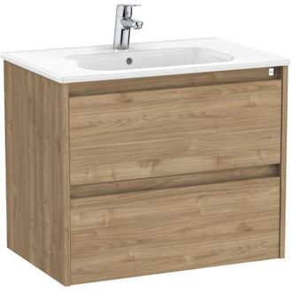 Roca Roca - Pack Unik Meuble 2 tiroirs + lavabo tenet Couleur : Noyer - Dimensions : 685x460x565 mm