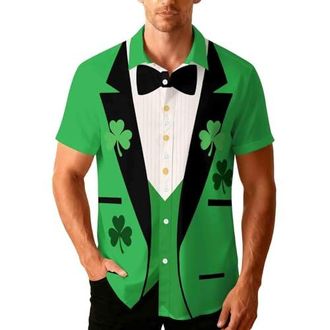 Generic Chemise &agrave; manches courtes pour homme - Imprim&eacute; tr&egrave;fle vert amusant - Chemise de c&eacute;l&eacute;bration l&eacute;g&egrave;re et respirante - Haut d&eacute;t&eacute; boutonn&eacute; - Coupe d&eacute;contra