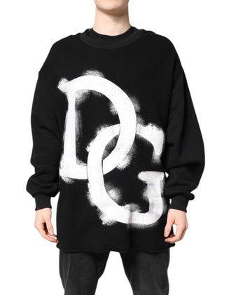 Dolce & Gabbana Mens Logo-Print Cotton Sweatshirt Black Polyester Sweatshirts