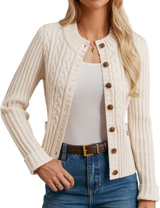 Grace Karin Winter Cardigan Damen Slim Fit Stehkragen Rundhals Langarm Strickjacke Damen Elegant Bolero Festlich Apricot XL