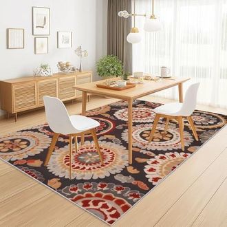 Generic Tapis Imprim&eacute; Style Ethnique Totems sym&eacute;trie pour Salon Chambre D&eacute;coration de la Maison - Brun ch&acirc;taigne Flanelle Antid&eacute;rapante Tapis Salon de Sol pai