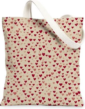 Generic Sacs fourre-tout en toile motif coeur, motif amour romantique, sacs d&eacute;picerie r&eacute;utilisables, l&eacute;gers et lavables en toile pour, beige, 13x15 Inch