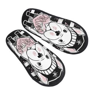 Generic Pantoufle Joyeux No&euml;l, Chiot Bouledogue Fran&ccedil;ais Chaussures Hiver Antid&eacute;rapants Chaussons Pour Femme Int&eacute;rieur Homme L