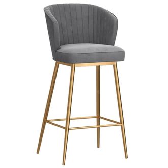 Generic Barhocker in Tresenh&ouml;he, ergonomischer Samt-Barhocker mit geschwungener R&uuml;ckenlehne, hoher Barhocker, Fr&uuml;hst&uuml;cksstuhl f&uuml;r die K&uuml;cheninsel, Bequeme gro