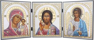 NKlaus GM von Kazan & Jesus Christus & Schutzengel - Ikone Triptychon - 18x46cm - christliche 15912