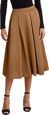 Generic Jupe Plissée Femme Taille Haute- Jupe Mi Longue Coupe Ample Décontracté Couleur Unie Style Vintage Fluide Chic Et Élégants De Tous Les Jours Automne H
