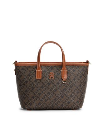 Tommy Hilfiger Tragetasche TOMMY HILFIGER TH MONOPLAY MINI TOTE LE, Damen, Gr. B/H/T: 27cm x 17cm x 9cm, schwarz kombiniert, Leder, Lederimitat, Taschen, Damen Handt
