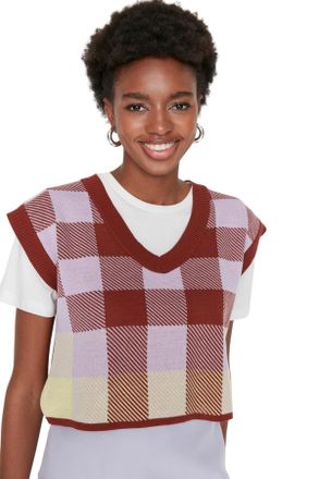 Trendyol Damen Crop Knitwear Sweater, Braun, S EU